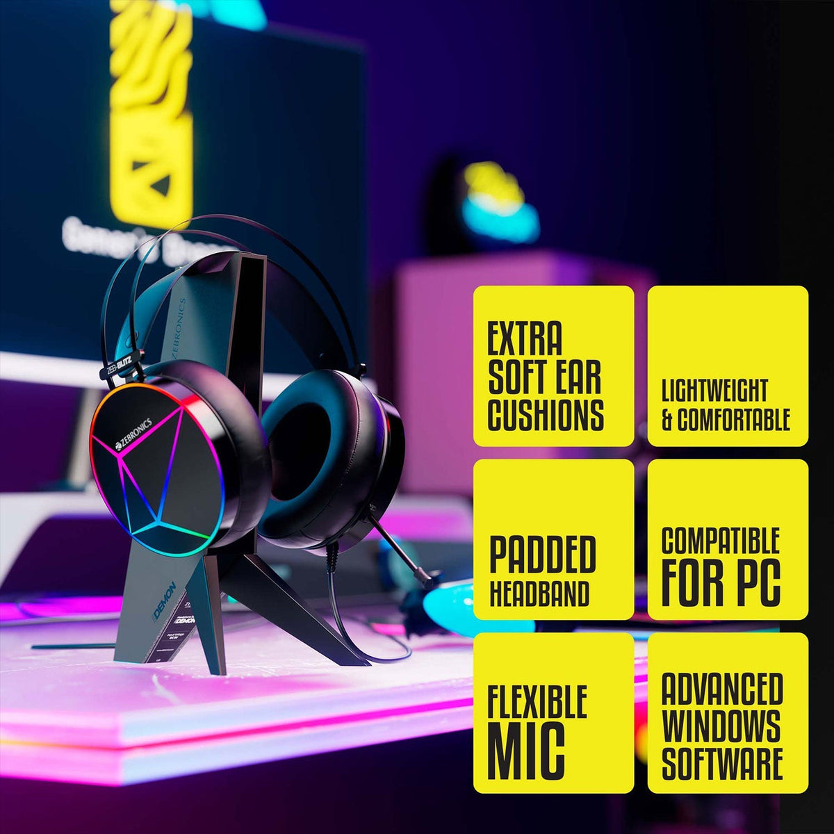 Gaming Headphones - Dolby Atmos RGB Headsets India | Zebronics